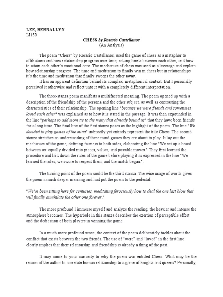 Analytical Essay On Chess | PDF | Chess | Poetry