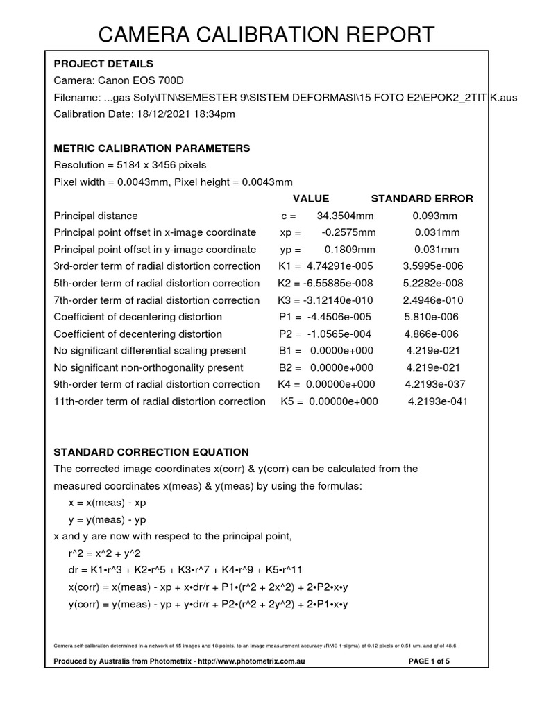 Canon EOS 700D Calibration Report | PDF | Metrology | Imaging
