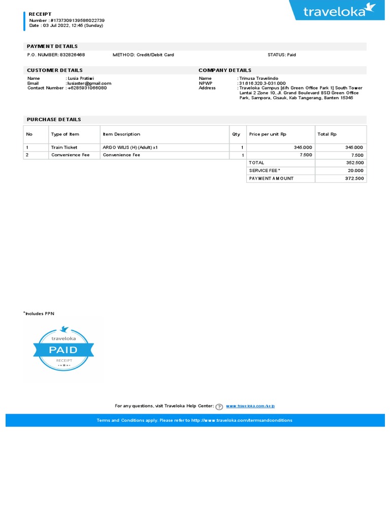 Receipt Kereta Api - Berangkat | PDF