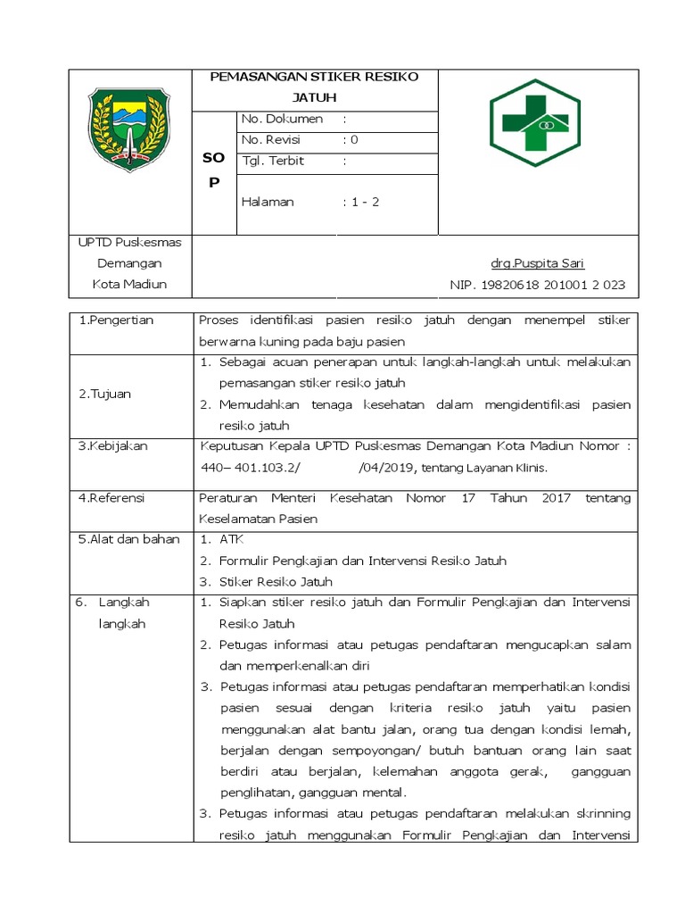 Stiker Risiko Jatuh di Puskesmas | PDF