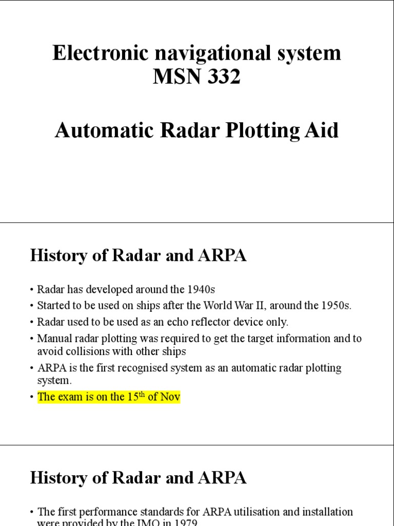 Electronic Navigational System MSN 332 Automatic Radar Plotting Aid ...