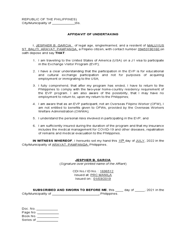 affidavit-of-undertaking-for-j1-visa-holders-pdf-international-law