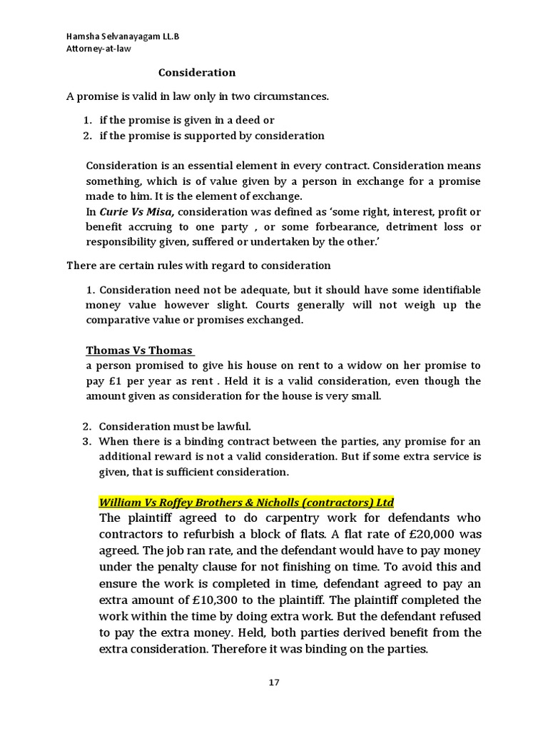 Essential elements of a valid contract | PDF | Misrepresentation | Consideration