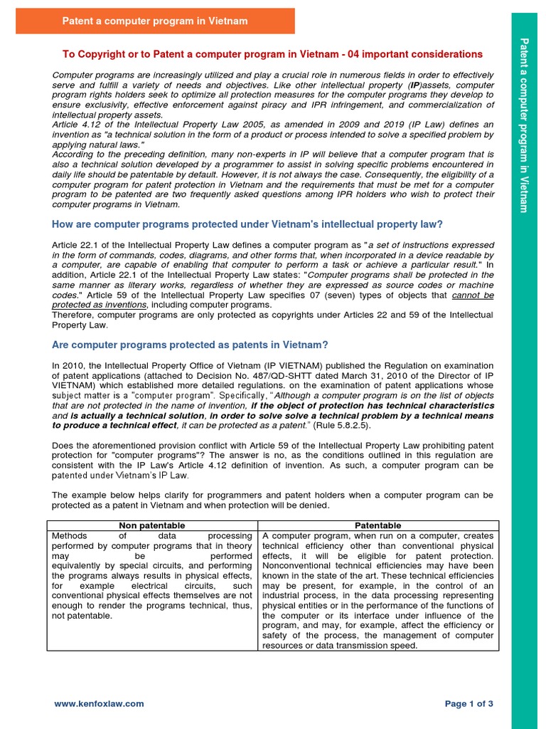 KENFOX IP Bulletin - To Copyright or To Patent A Computer Program in ...