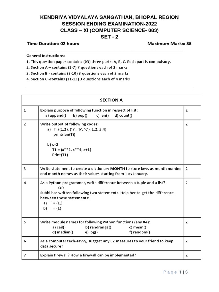 Bhopal QP See Xi Cs Set2 | PDF | Python (Programming Language) | Modular Programming