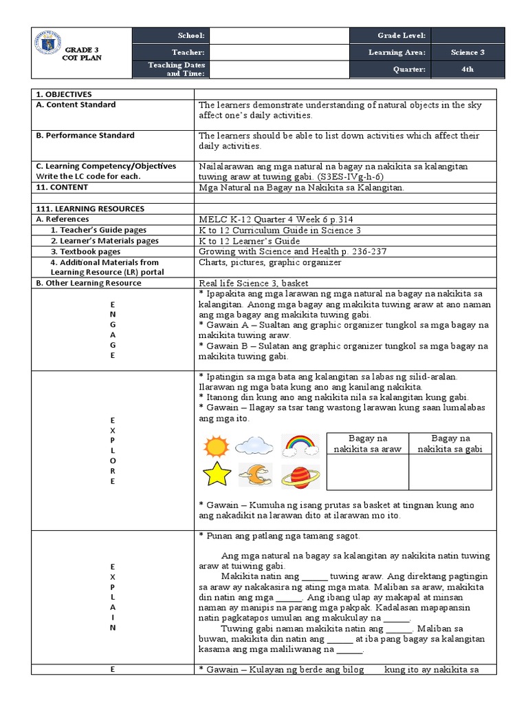 COT Plan (Science 3) | PDF