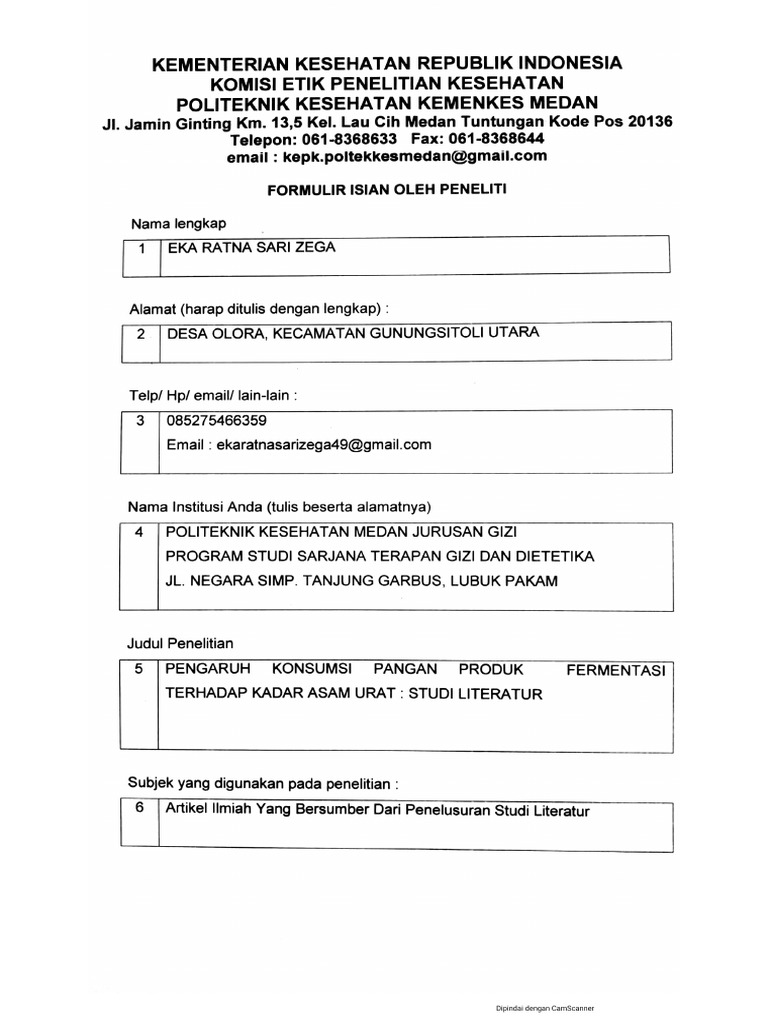 Formulir EC (Eka Ratna Sari Zega) | PDF