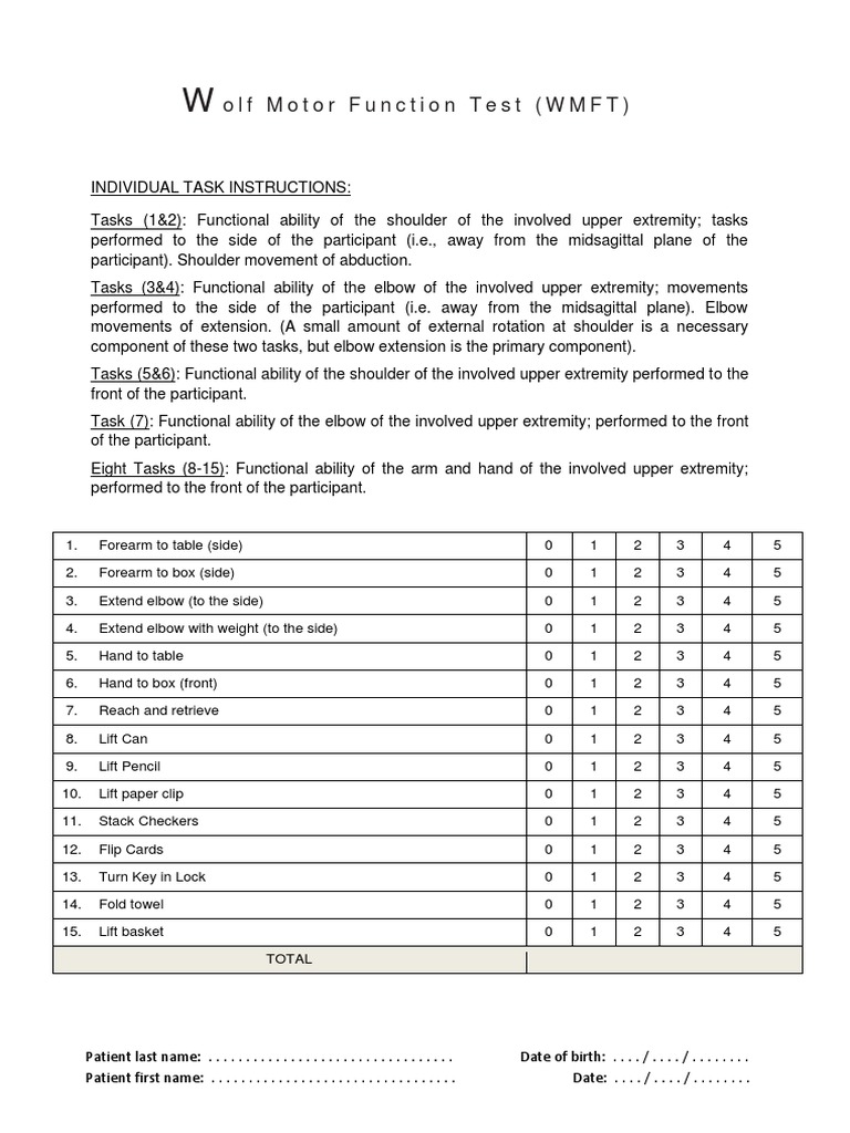 Wolf Motor Function Test WMFT | PDF | Anatomical Terms Of Motion | Elbow