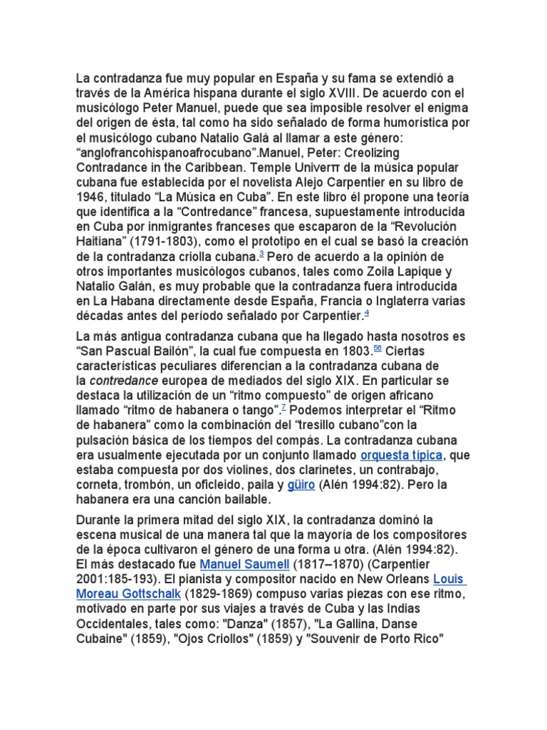 Historia de Contradanza | PDF | Subgéneros musicales | Musica cubana