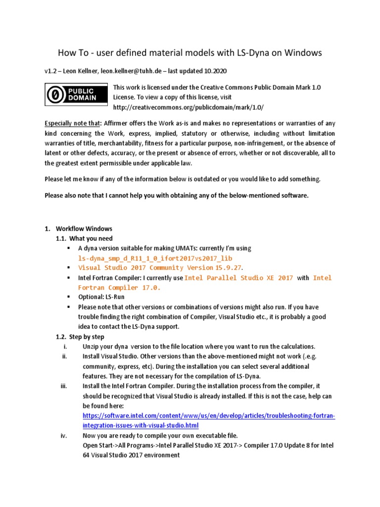 How To - User Defined Material Models With LS-Dyna On Windows | PDF | Stress (Mechanics ...