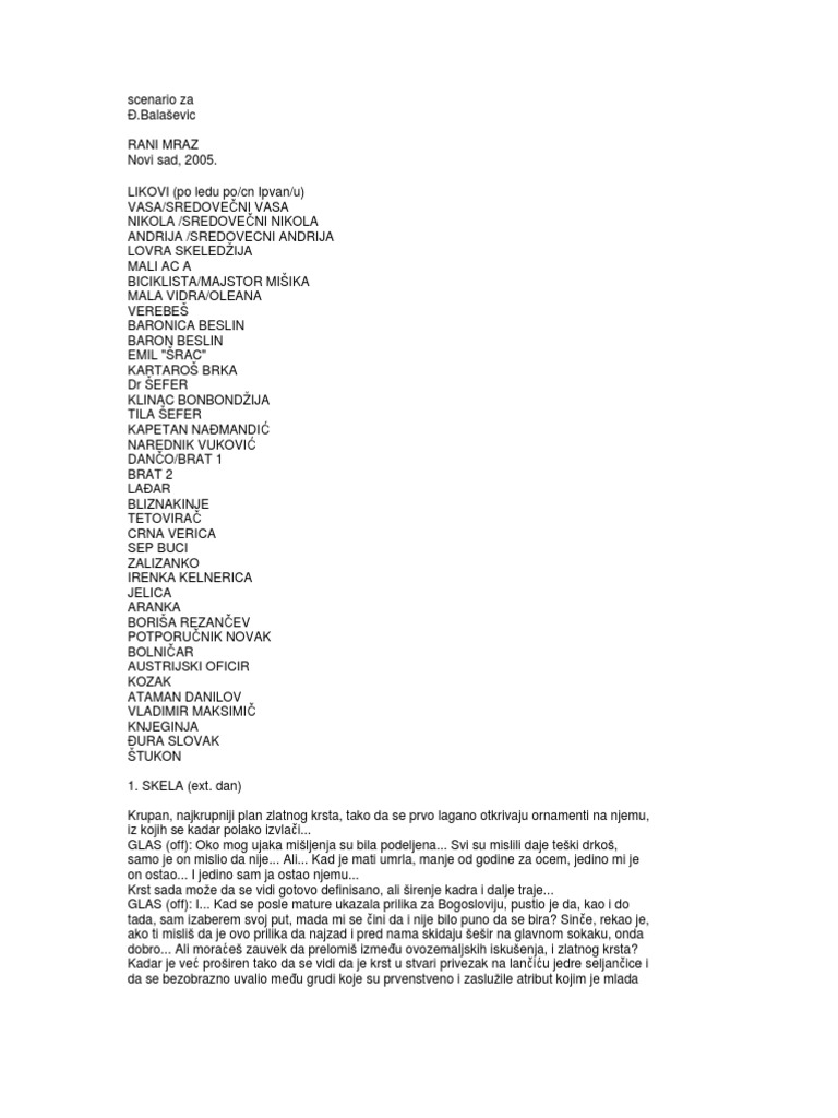 Djordje Balasevic - Kao Rani Mraz Scenario) | PDF