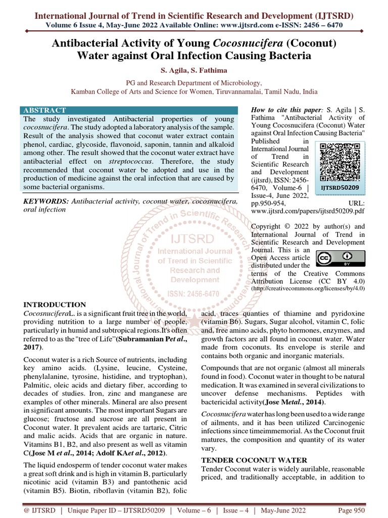 Antibacterial Activity of Young Cocosnucifera Coconut Water Against ...