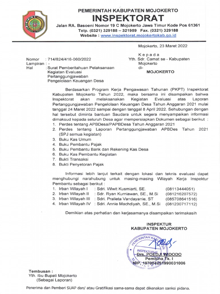 Surat Pemberitahuan Kegiatan Evaluasi Desa | PDF