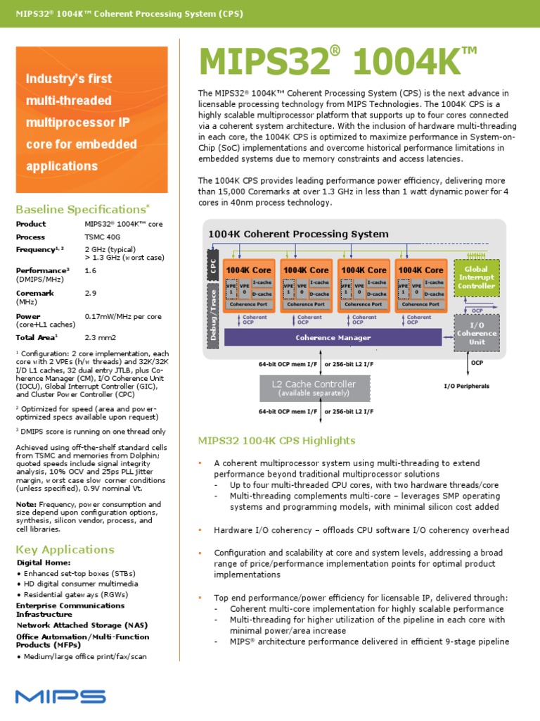 MIPS32_1004K_1211 | PDF | Multi Core Processor | Cpu Cache