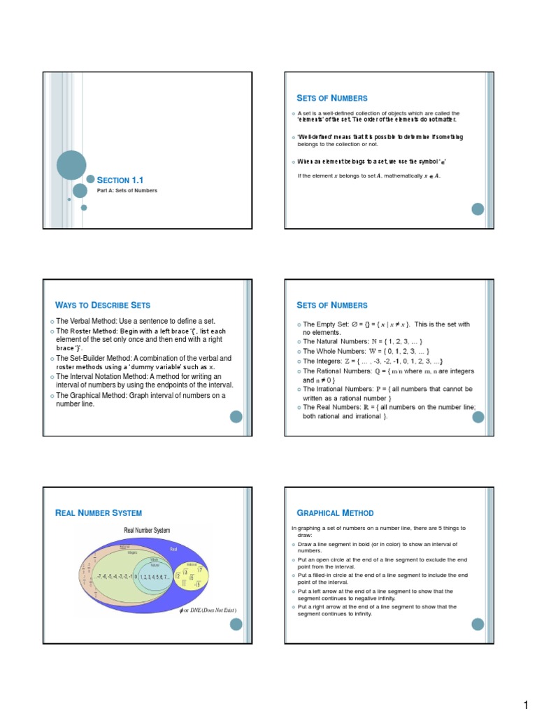 S1-1a Handout - Sets of Numbers | PDF | Set (Mathematics) | Interval (Mathematics)