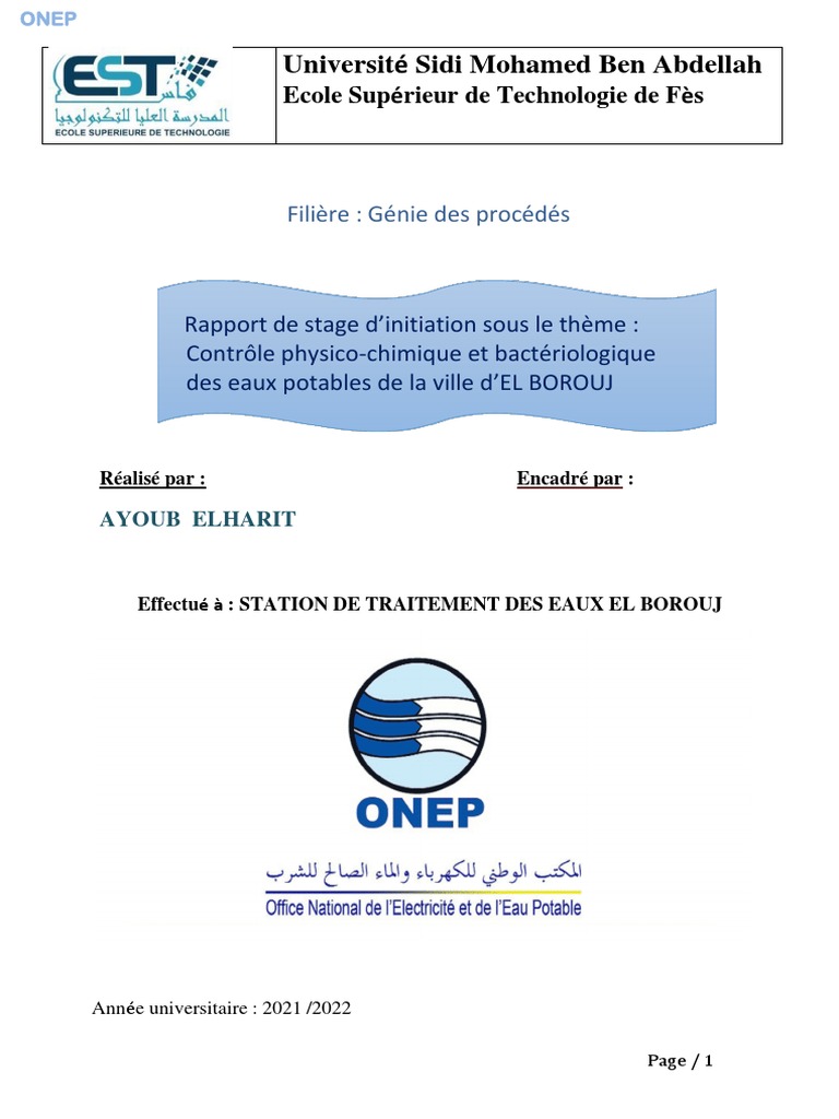Rapport de Stage Onep El Borouj | PDF | Eau | Nitrate