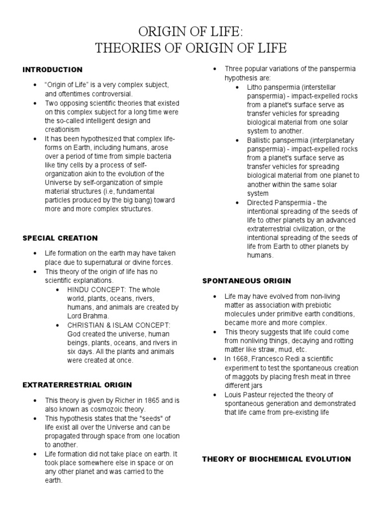 Origin of Life: Theories of Origin of Life | PDF | Abiogenesis | Life