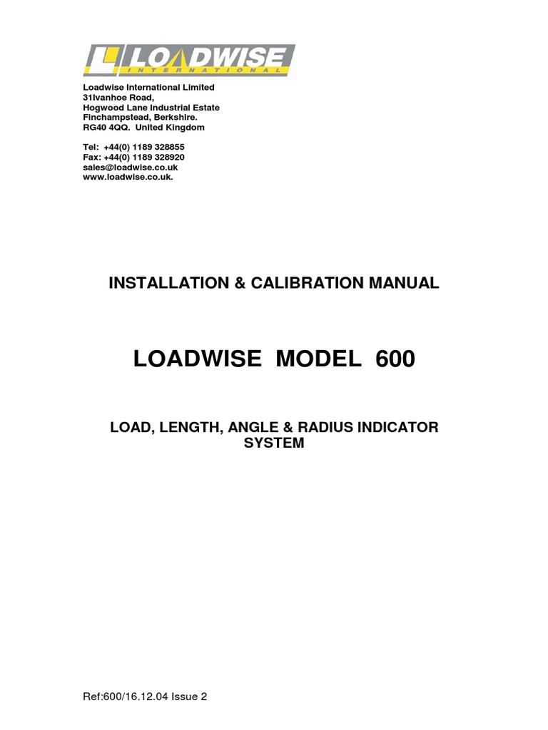 Loadwise 600 Installation and Calibration Manual | PDF | Crane (Machine ...