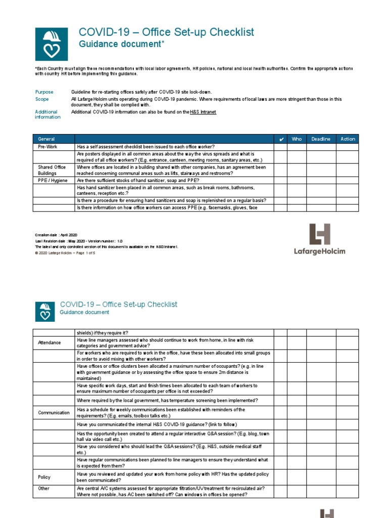 COVID-19 - Office Set-Up Checklist | PDF | Public Toilet | Hygiene