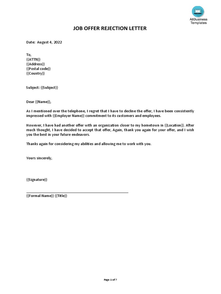 Job Offer Rejection Letter Template | PDF | Business