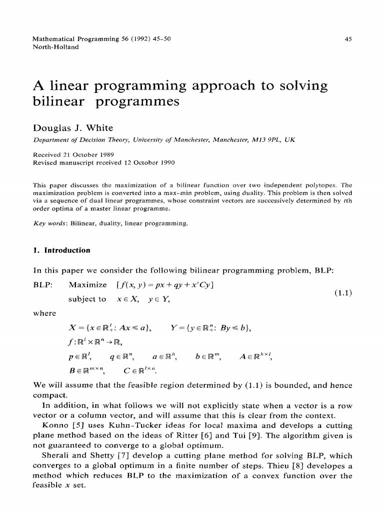 A Linear Programming Approach To Solving Bilinear Programmes | PDF ...
