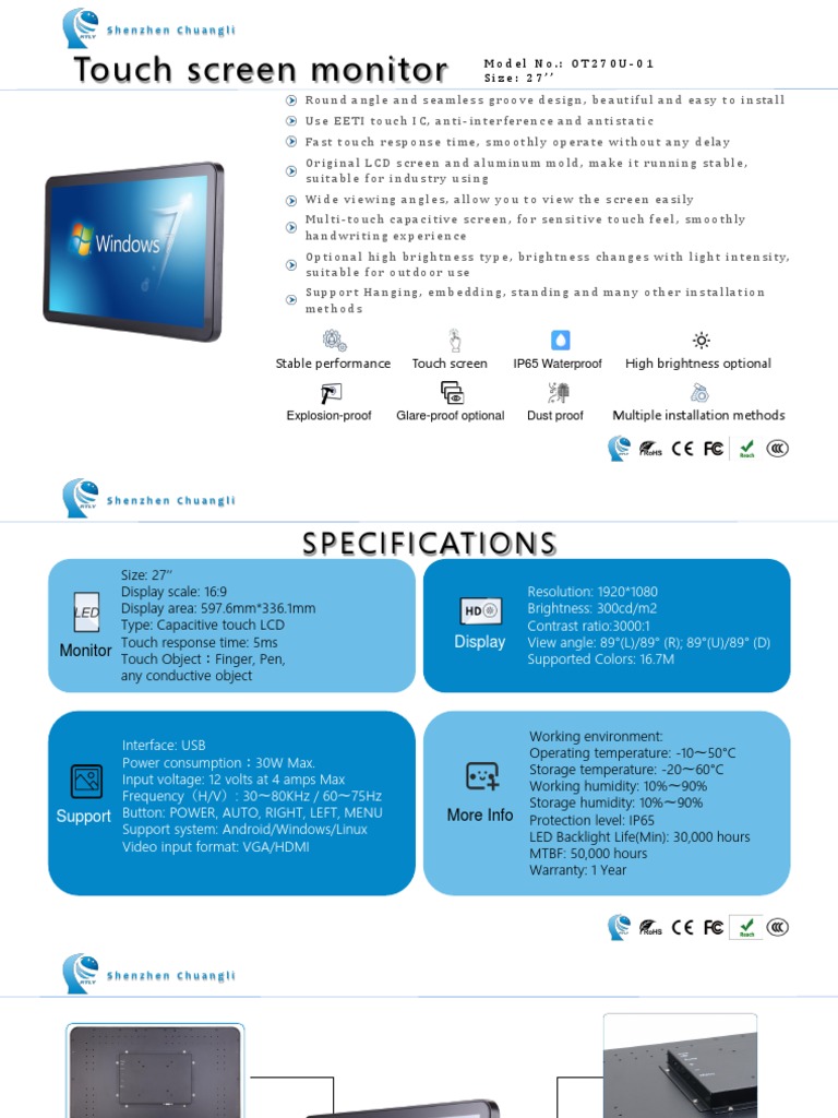 Capacitive Round Corner Touch Monitor | PDF | Touchscreen | Computer ...