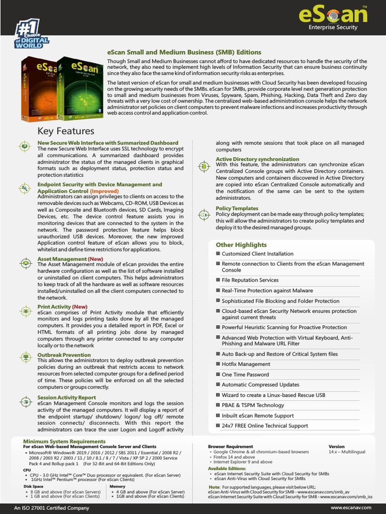 EScan SMB With Cloud | Download Free PDF | Computer Network | Malware