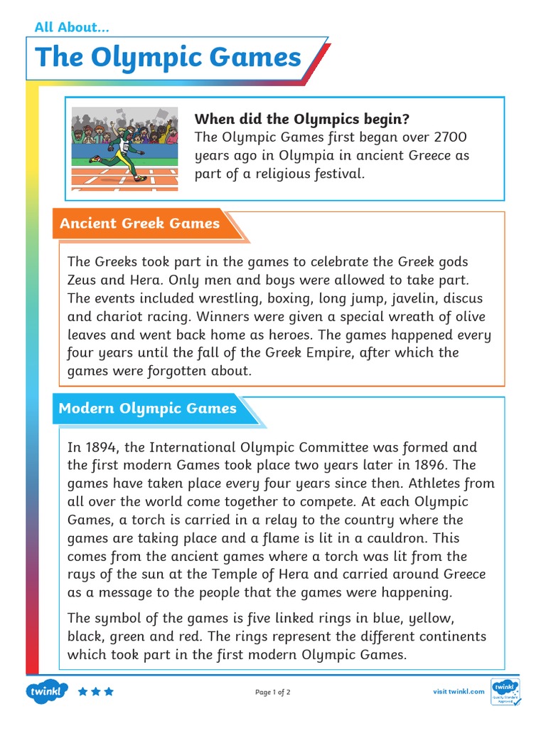 Olympic Games Reading Comprehension Higher Ability | PDF | Olympic ...