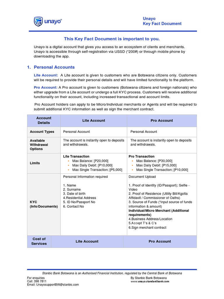 This Key Fact Document Is Important To You.: Lite Account | PDF ...