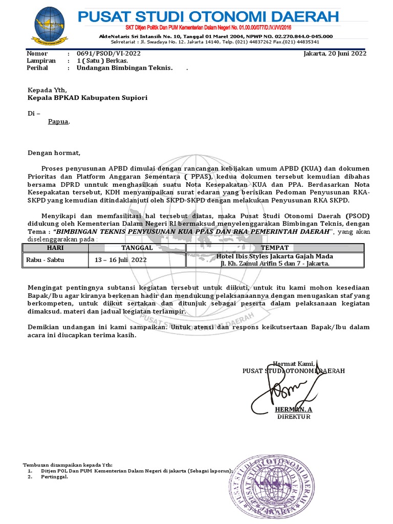 Surat Bimtek Penyusunan Kua Ppas | PDF