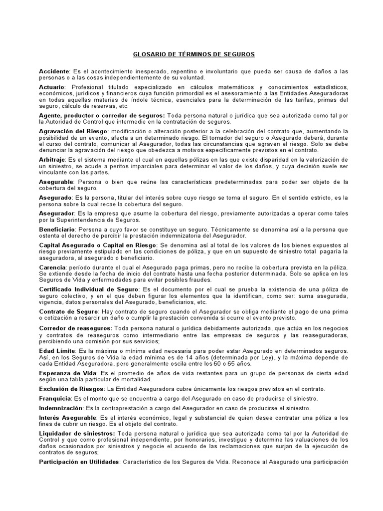 Glosario de Términos de Seguros | PDF | Póliza de seguros | Seguro