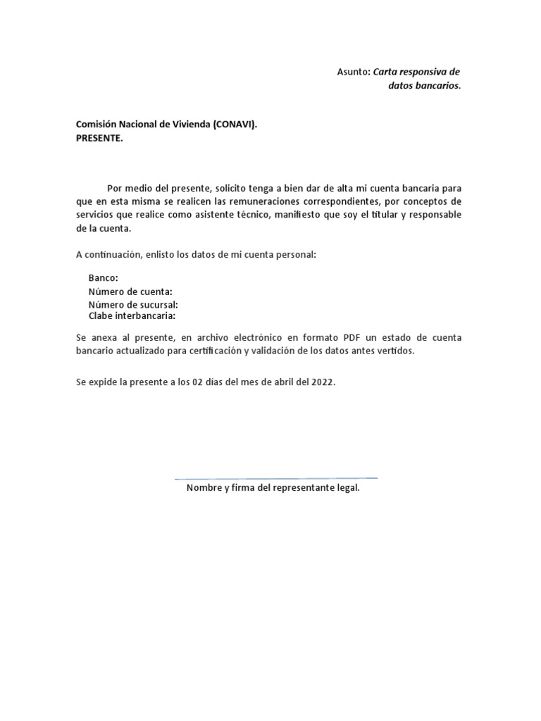 Carta de Notificacion de Datos Bancarios | PDF Carta de Notificacion de Datos Bancarios | PDF