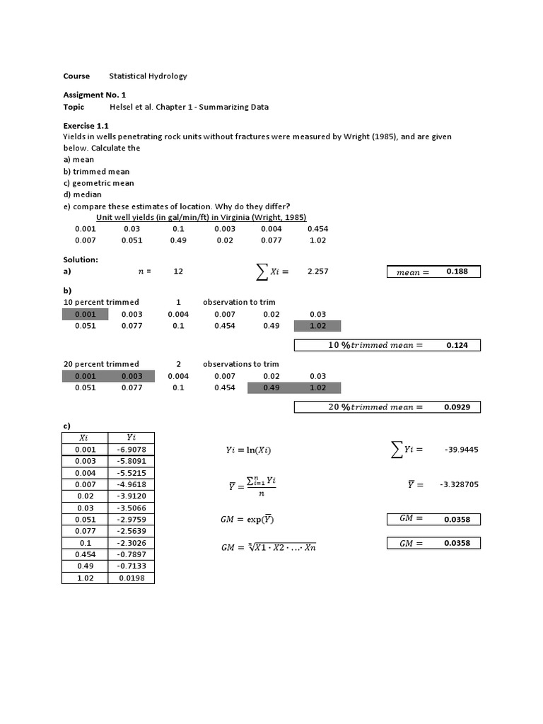 Summarizing Data Statistical Hydrology Pdf Mean Statistics