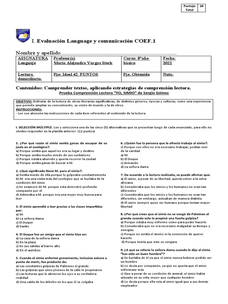 Yo Simio | PDF | Comprensión lectora