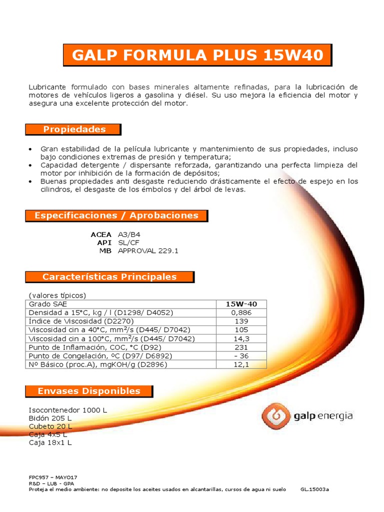Galp Formula Plus 15W40 | PDF