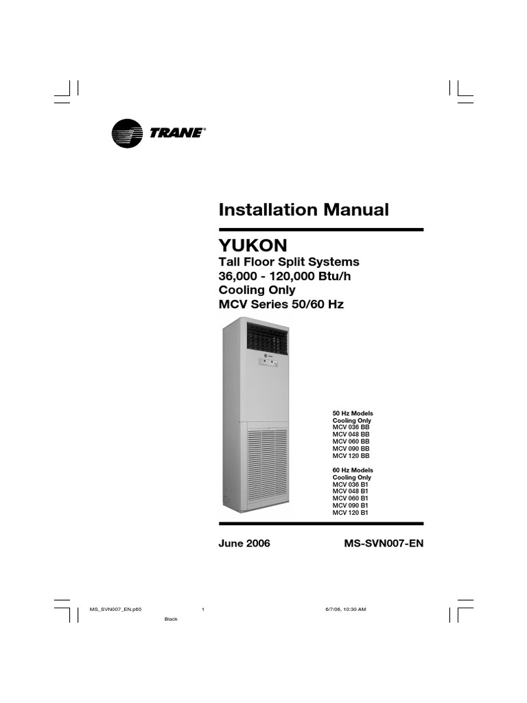 Trane MCV Series Installation Manual | PDF | Pipe (Fluid Conveyance) | Electrical Wiring