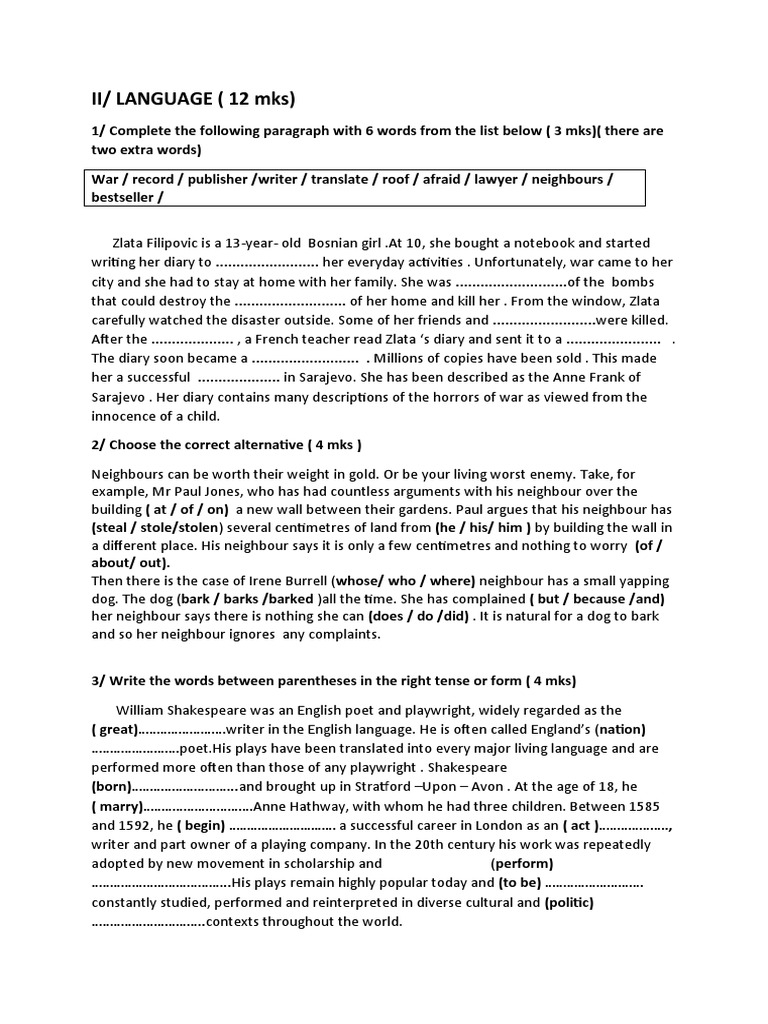 II/ LANGUAGE (12 MKS) | PDF | Art | General Fiction