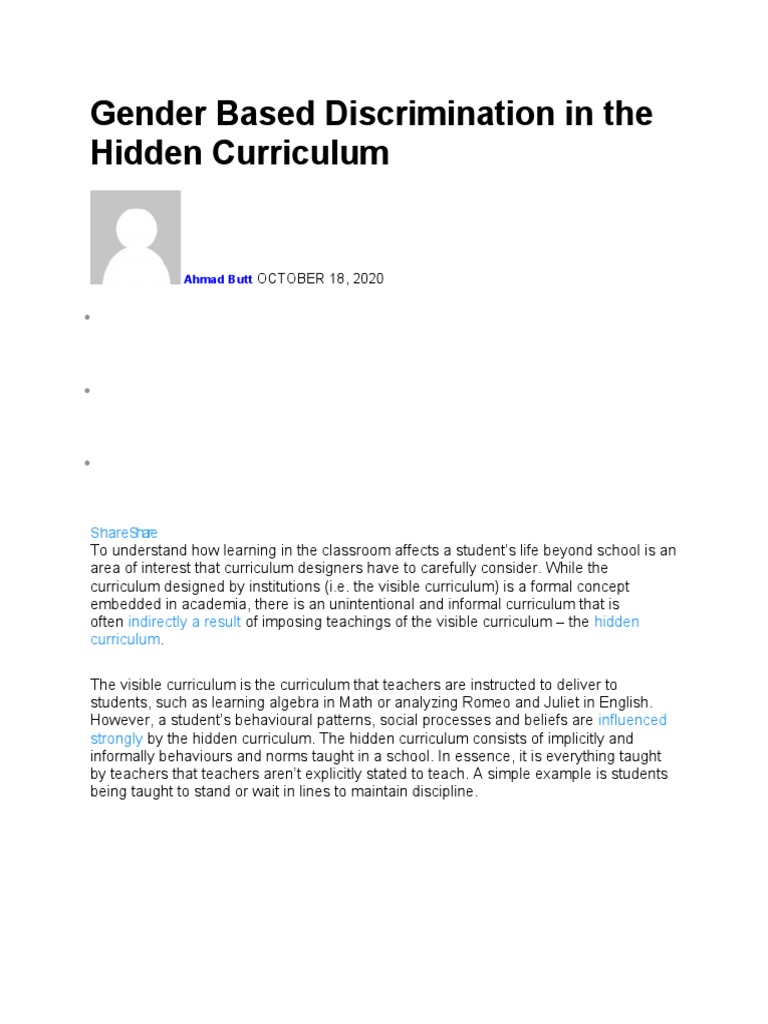 Gender Discrimination in Hidden Curriculum | PDF | Curriculum | Gender