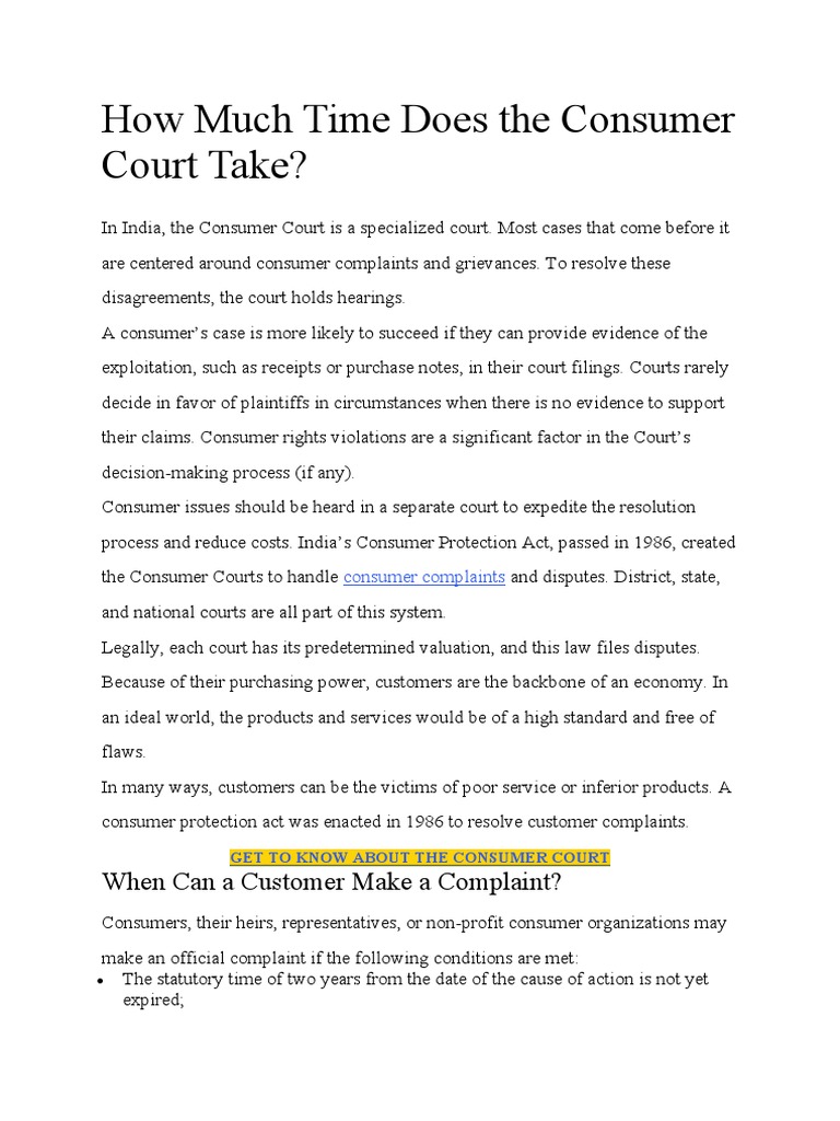 How Much Time Does The Consumer Court Take | PDF | Complaint | Consumer ...