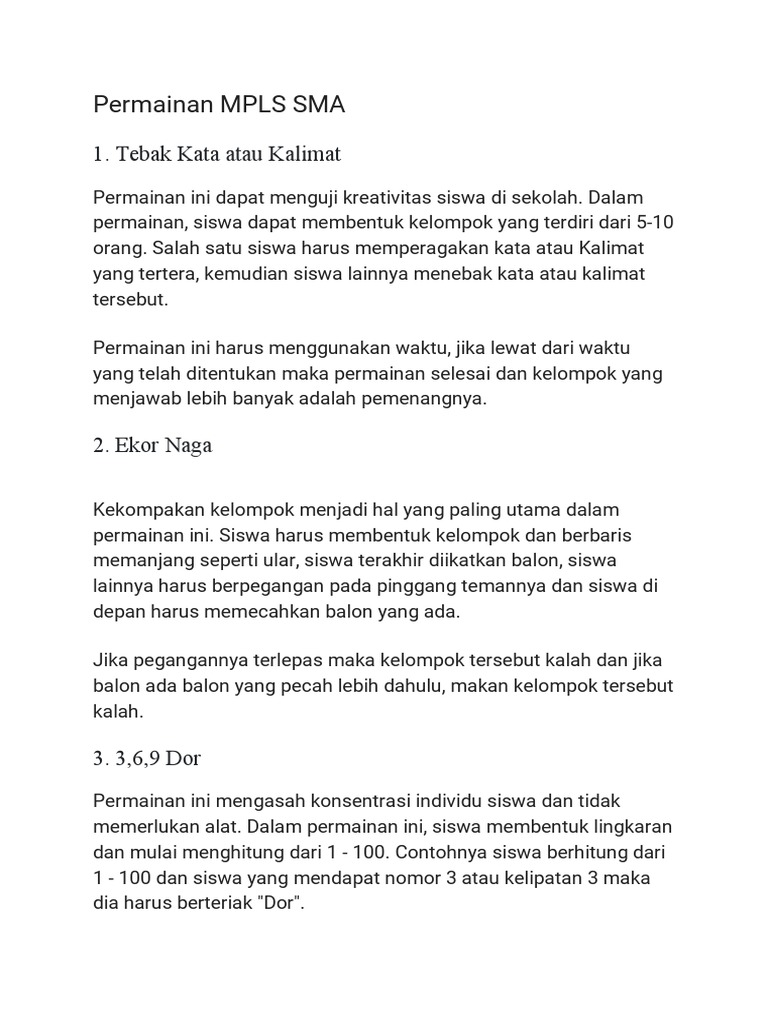 Permainan MPLS SMA | PDF | Seni & Disiplin Bahasa | Griya & Taman