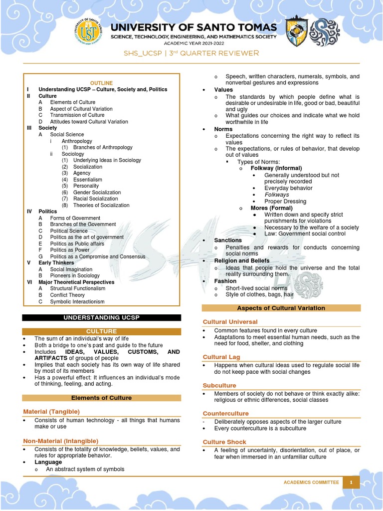 (SHS - UCSP) Prelims Reviewer | PDF | Socialization | Sociology