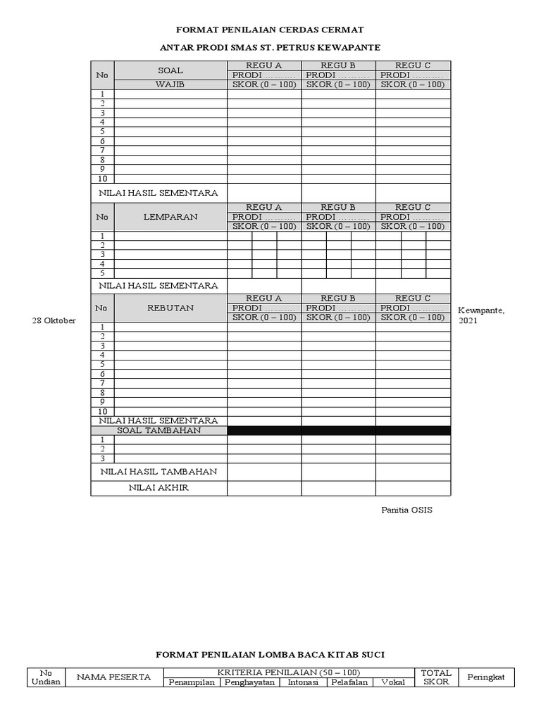 Format Penilaian Cerdas Cermat | PDF