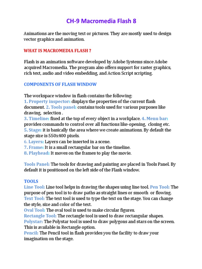 Ch-9 Macromedia Flash Notes | PDF | Adobe Flash | Computing