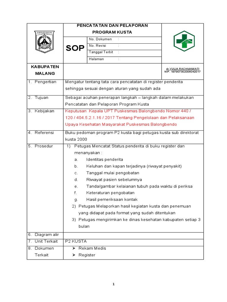 Sop Pencatatan Dan Pelaporan Program Kusta | PDF