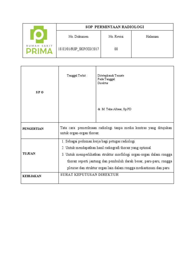SOP Radiologi Thorax | PDF