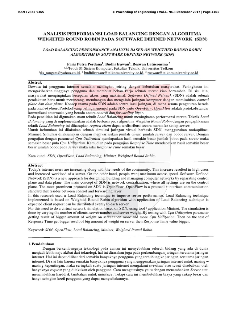 Analisis Performansi Load Balancing Dengan Algoritma Weighted Round Robin Pada Software Defined ...