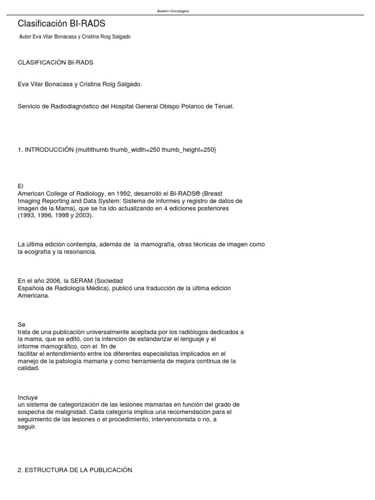 Clasificacion BI RADS | PDF | Cáncer de mama | Mamografía