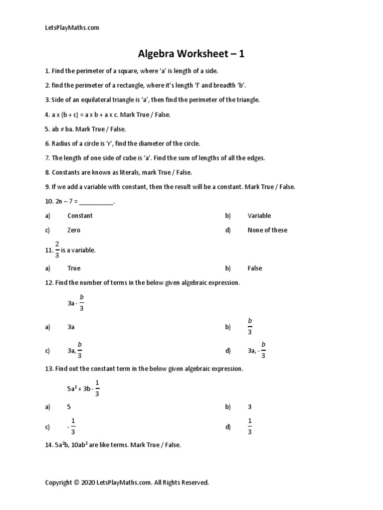 Algebra Worksheet - 1 | PDF | Geometry | Numerical Analysis