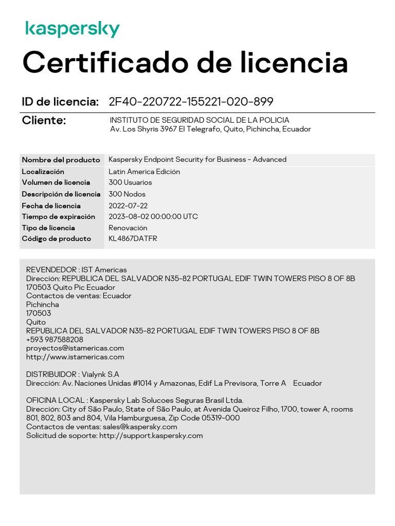 Licencia Kaspersky para 300 Usuarios | PDF | Negocios