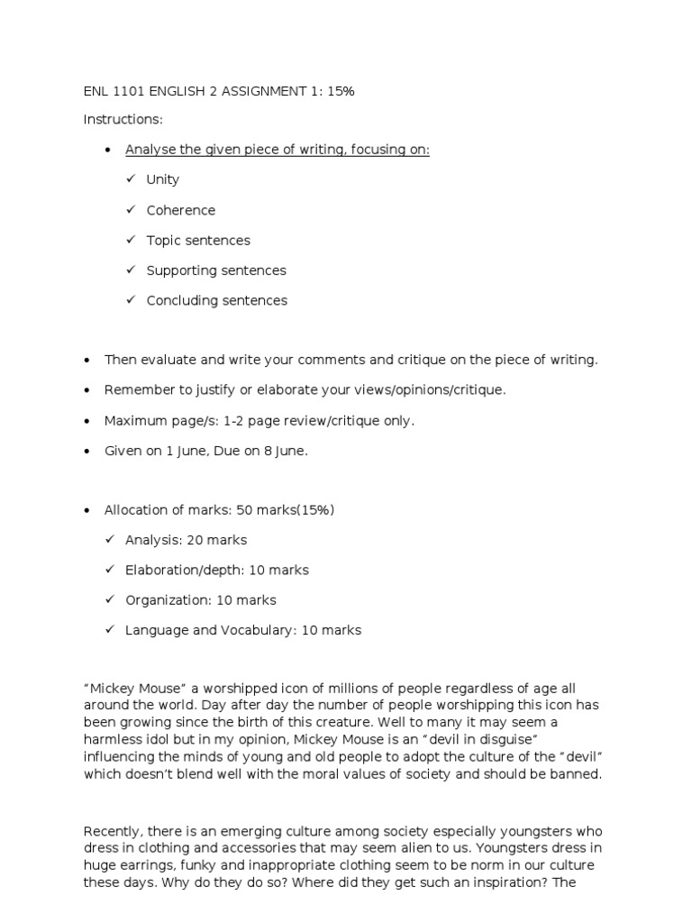 Enl 1101 English 2 Assignment 1 | PDF | Clothing | Crime Thriller